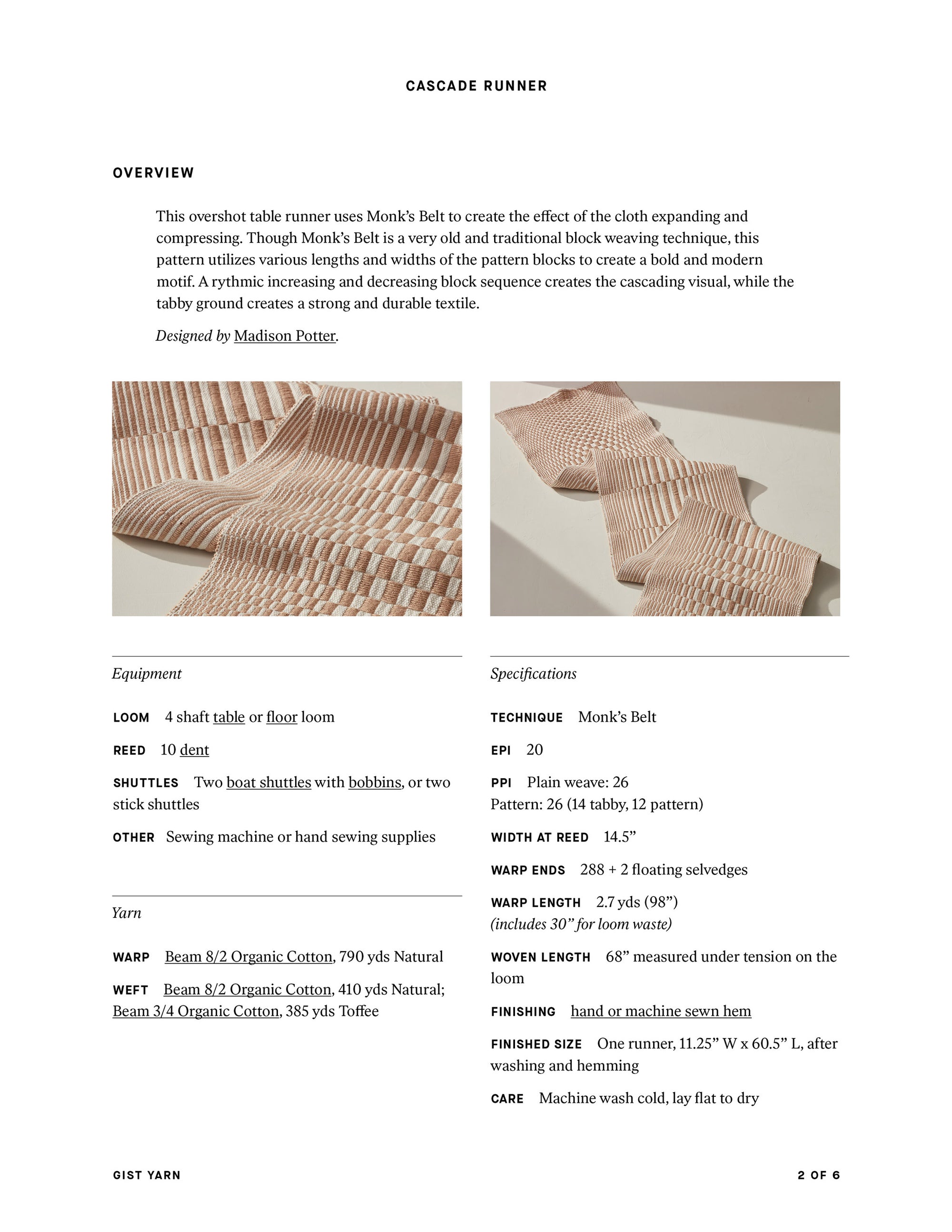 Cascade Runner Weaving Pattern - Gist Yarn