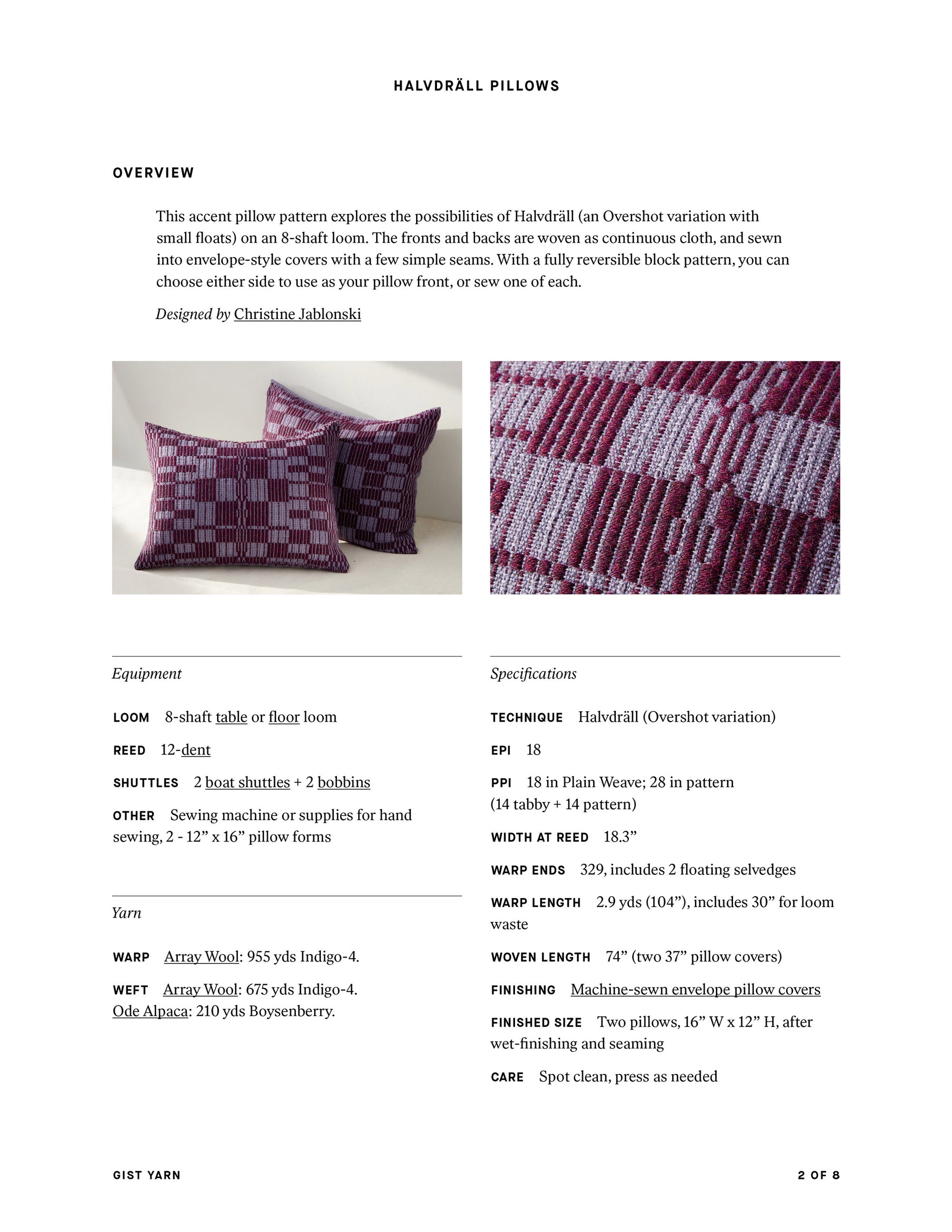 Halvdräll Pillows Weaving Pattern - Gist Yarn