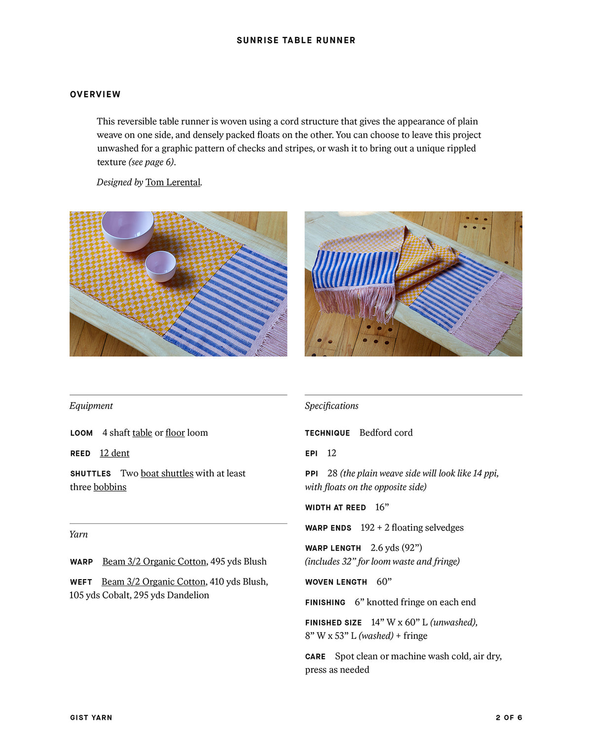 Sunrise Table Runner Weaving Pattern - Gist Yarn